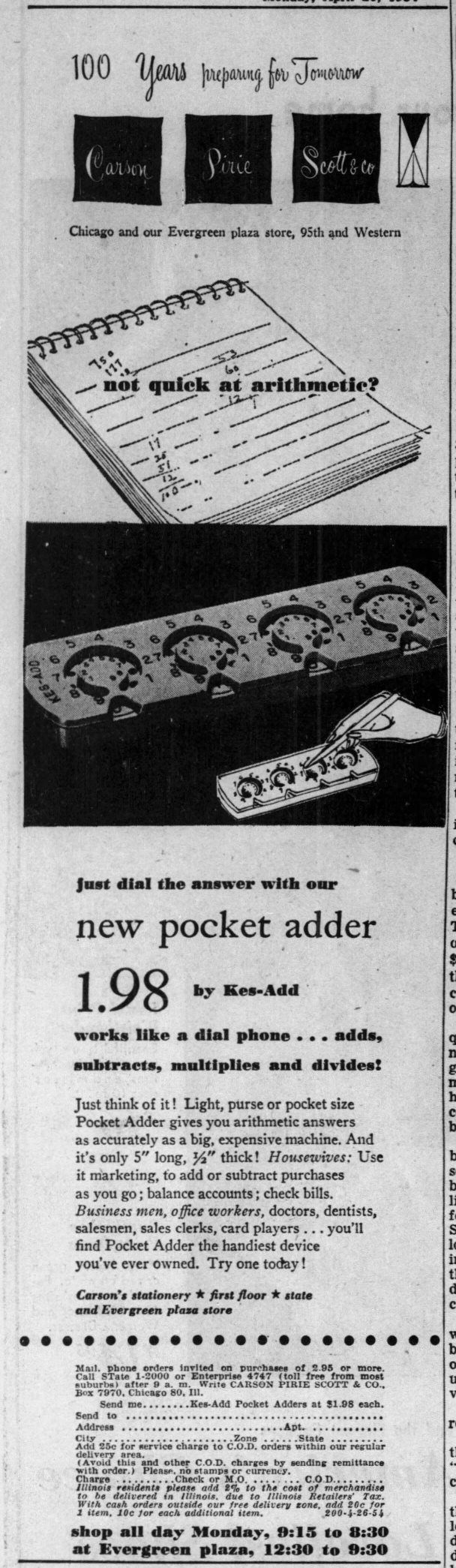 The Kesling Pocket Adder - Jaap's Mechanical Calculators Page