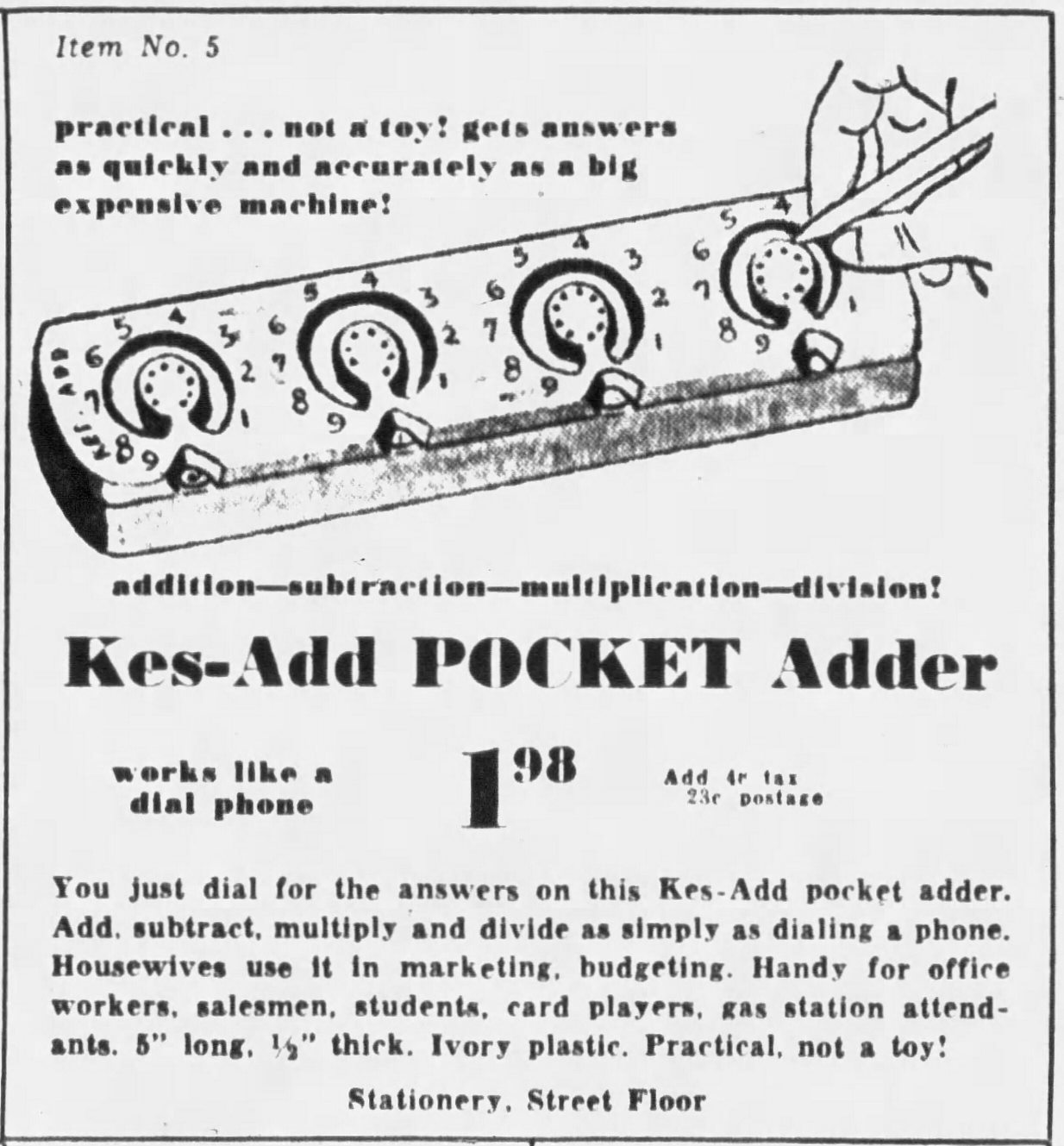 The Kesling Pocket Adder - Jaap's Mechanical Calculators Page