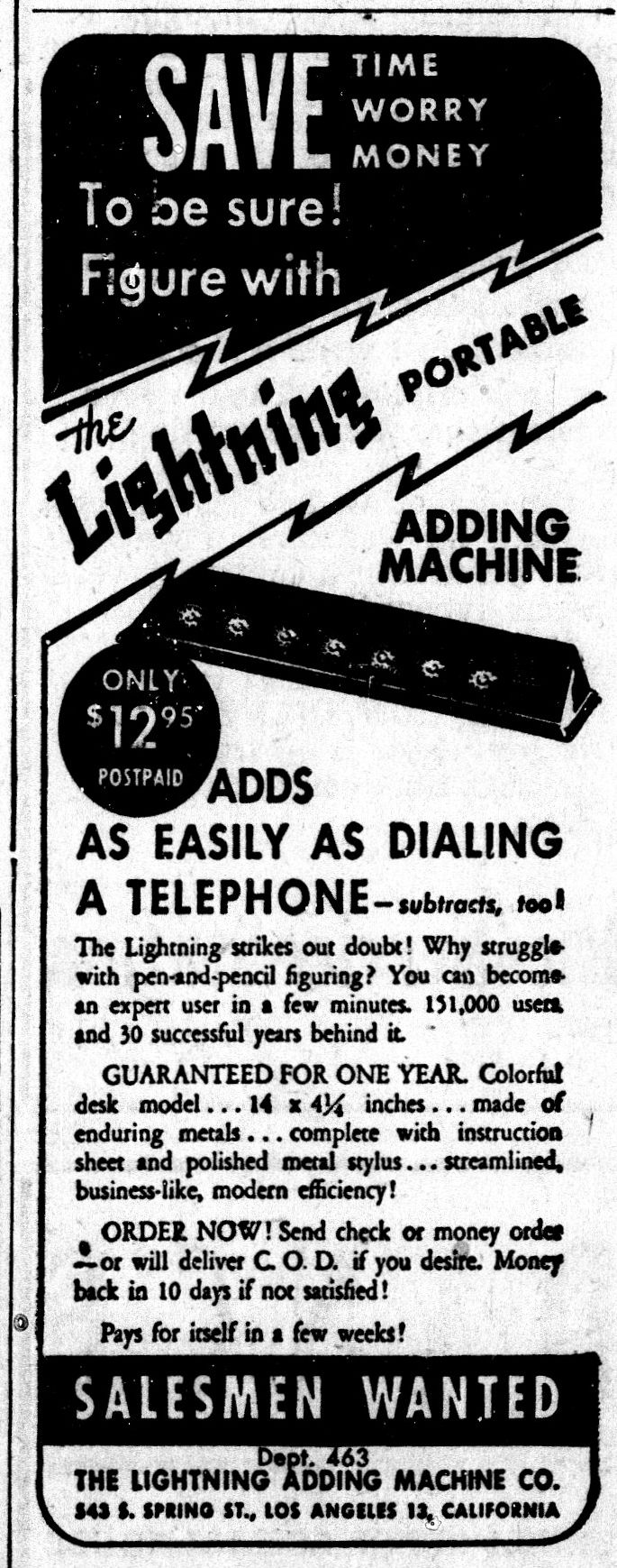 The Lightning Adding Machine - Jaap's Mechanical Calculators Page